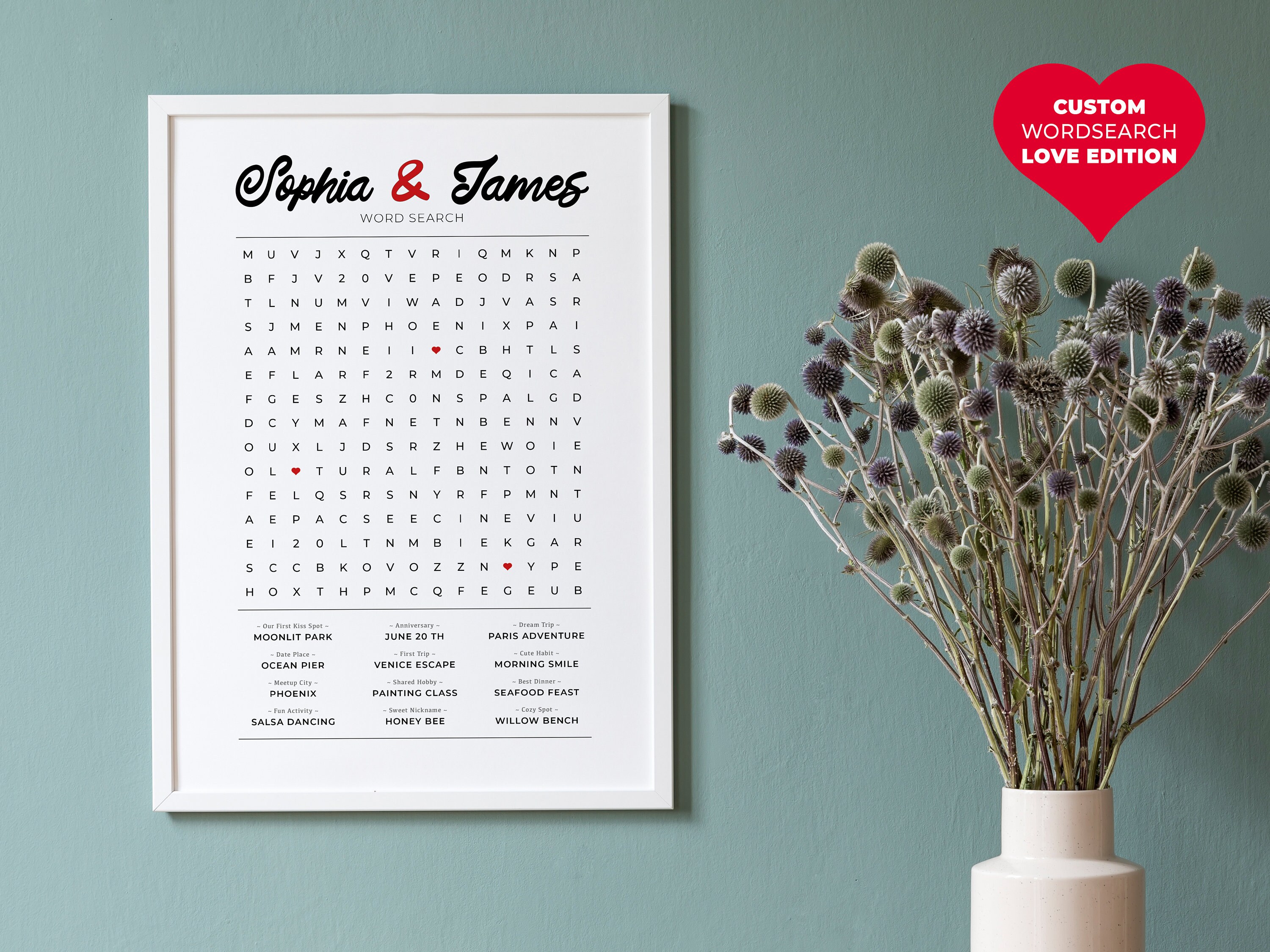 Custom Love Story Word Search Game Poster | Digital Personalized ...