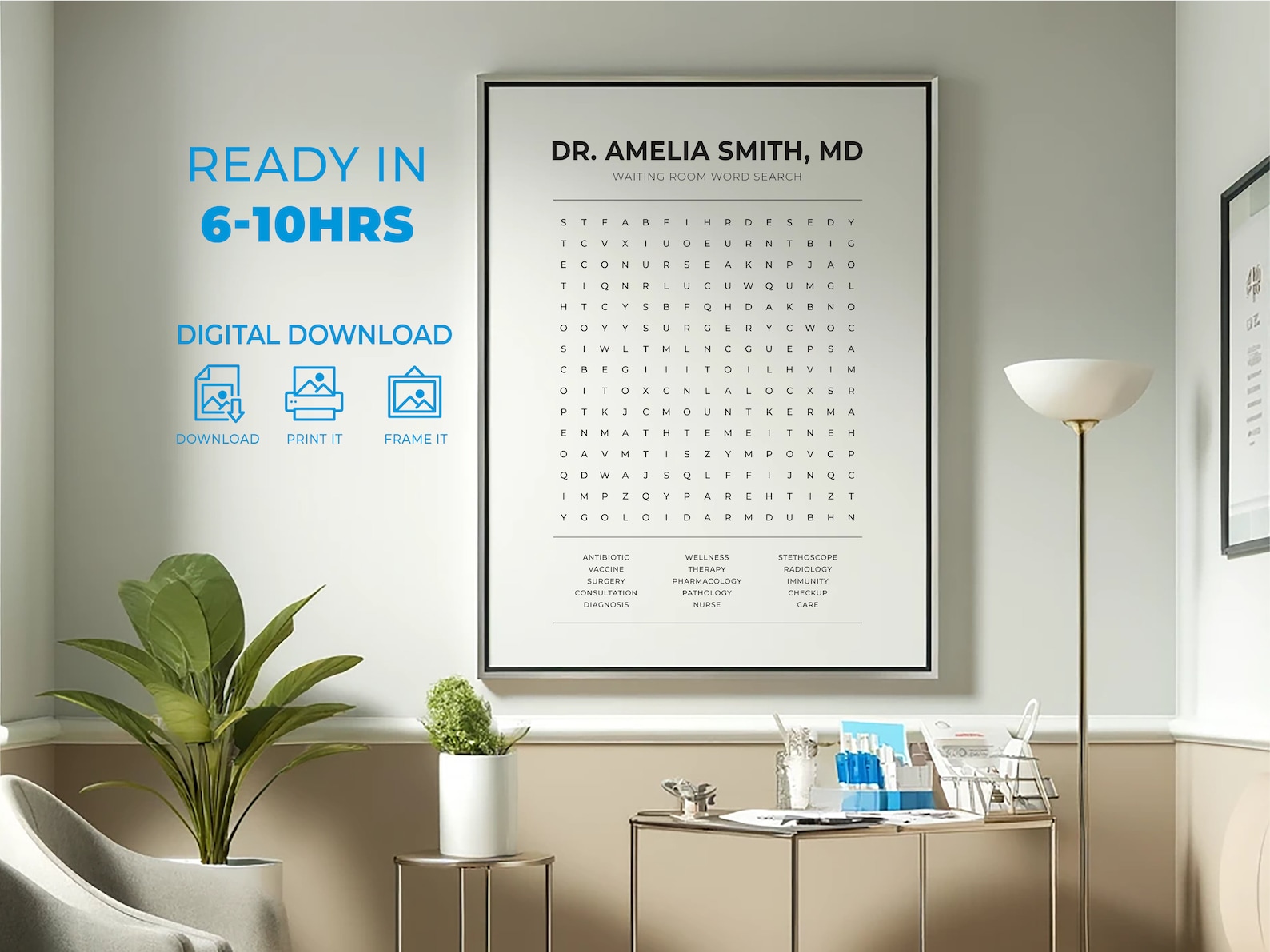 Custom Waiting Room Word Search Poster – Clinic & Office Decor (digital ...