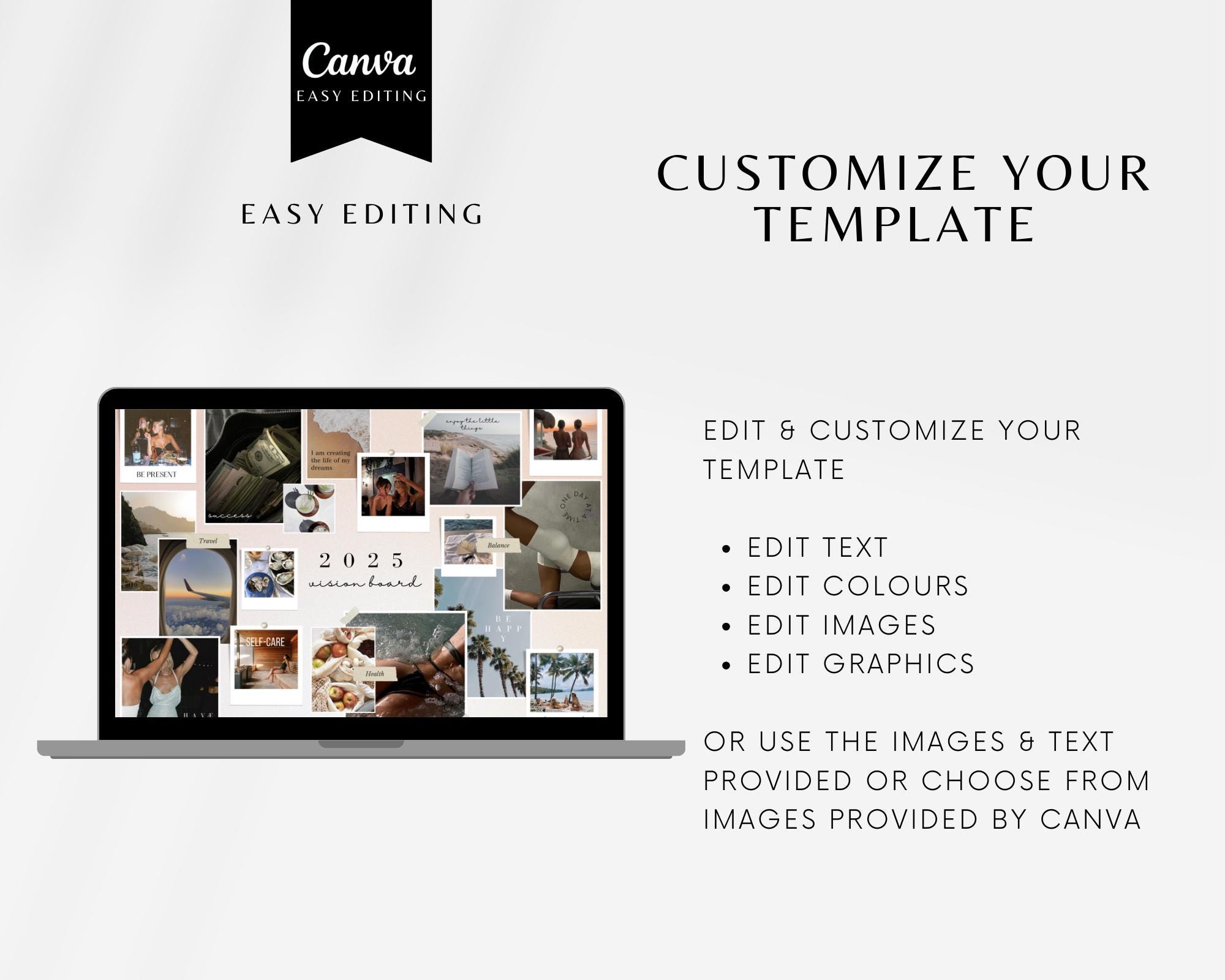 Digital Vision Board Canva Template, 2025 Vision Goals Board - Etsy Canada
