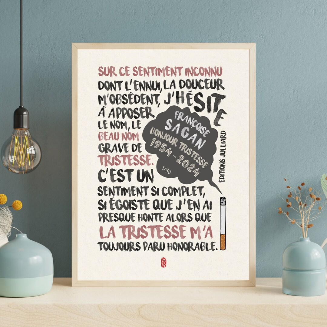 Limited Edition Poster Illustration hello Sadness, Françoise Sagan ...
