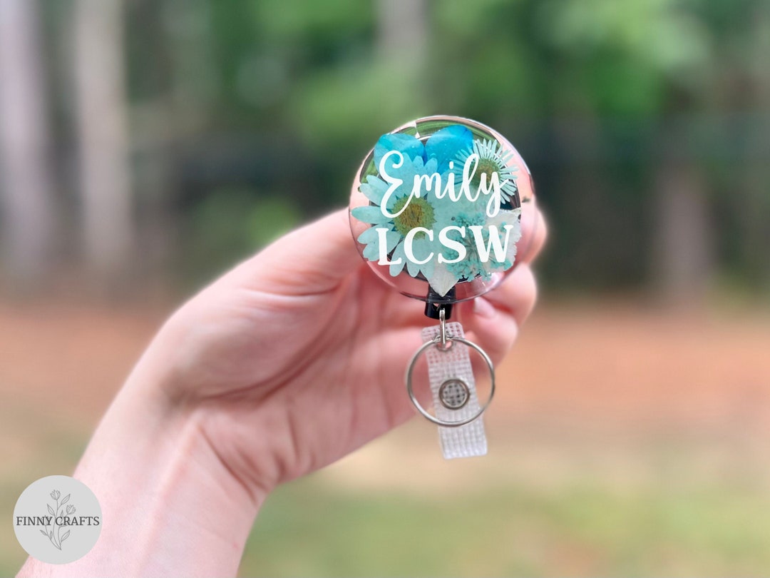 Customized Real Flower HEAVY DUTY Badge Reel, Clinical Social Worker ...