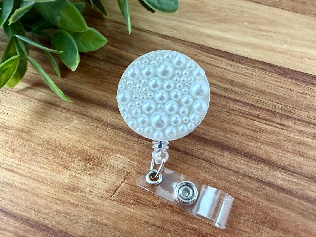 White Pearl Glitter Coquette Bow Badge Reel, Work Badgereel for Nurses ...