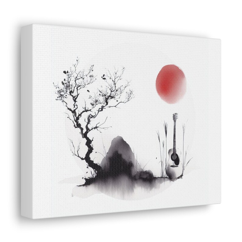 Zen Guitar Traditional Japanese Art Style Ink Calligraphy, Sumi-e ...