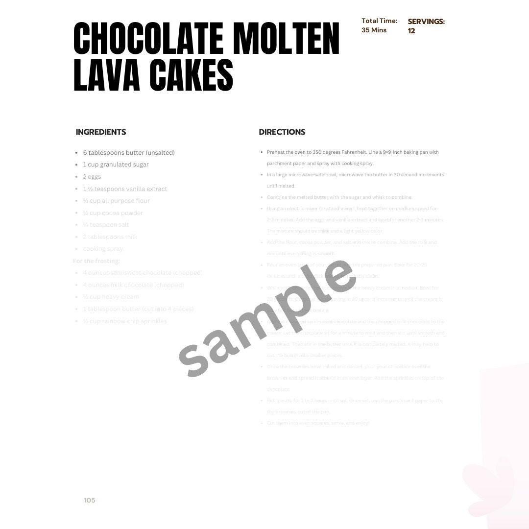 CHOCOLATE MOLTEN Lava CAKES Digital Recipe Recipe Card Cookbook - Etsy