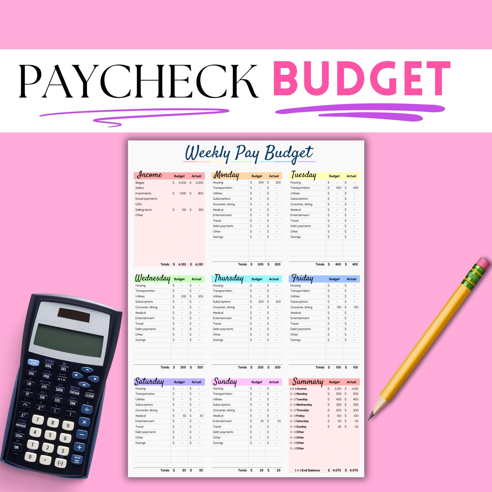 Weekly Paycheck Budget Planner, EDITABLE Budget by Paycheck Template ...