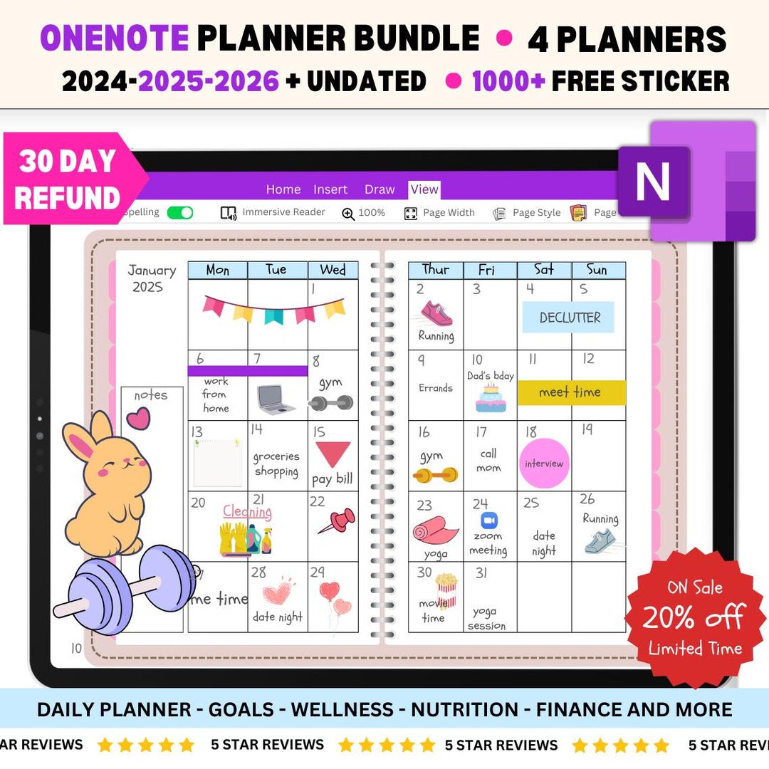 Onenote Digital Planner 2024 2025 & Undated, Hyperlinked Onenote ...