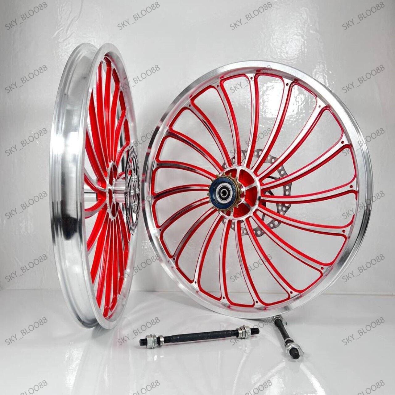 18 SPOKE Wheelset BMX Bicycle 20alloy Sport Rim RED Color Freewheel 16T ...