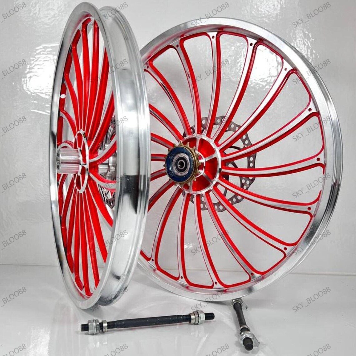 18 SPOKE Wheelset BMX Bicycle 20alloy Sport Rim RED Color Freewheel 16T ...