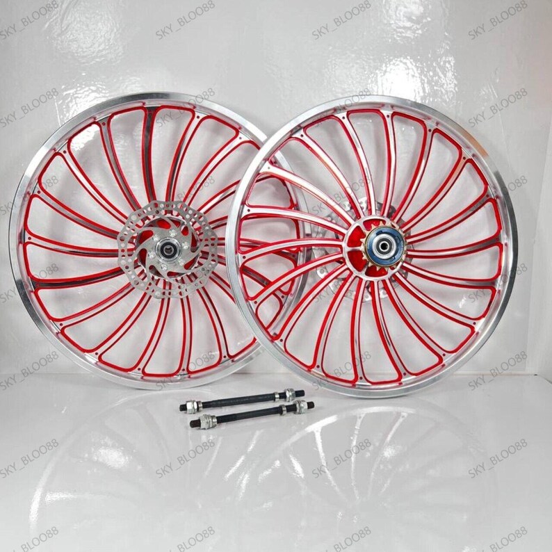 18 SPOKE Wheelset BMX Bicycle 20alloy Sport Rim RED Color Freewheel 16T ...