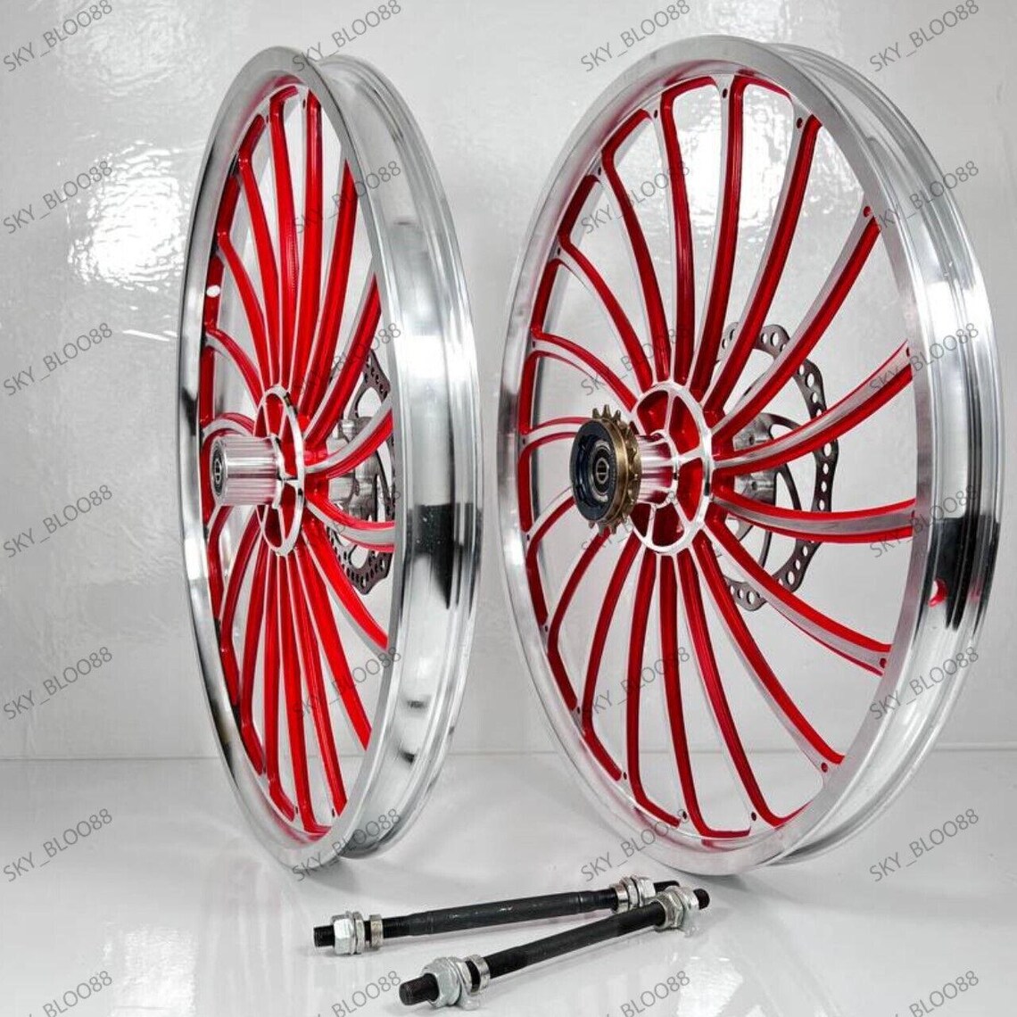 18 SPOKE Wheelset BMX Bicycle 20alloy Sport Rim RED Color Freewheel 16T ...