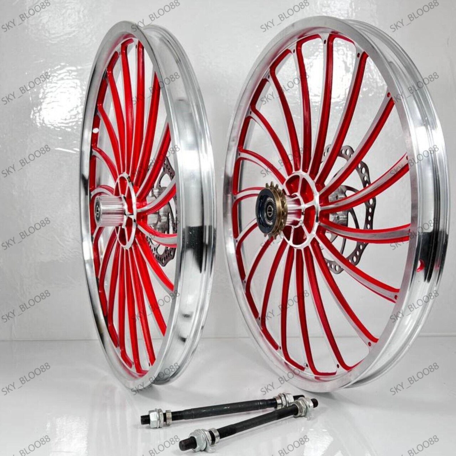 18 SPOKE Wheelset BMX Bicycle 20alloy Sport Rim RED Color Freewheel 16T ...