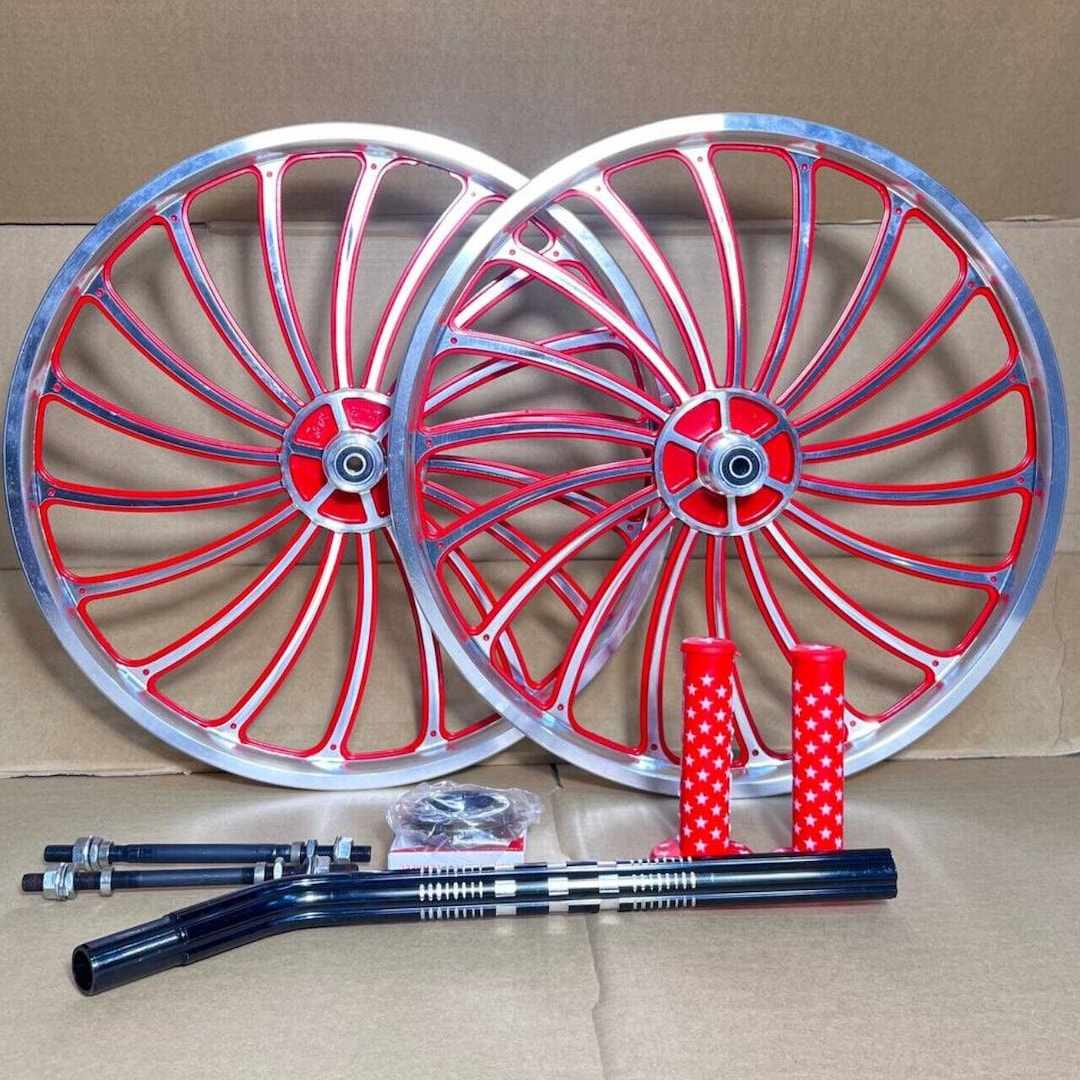 20x 35MM Front & Rear BMX Bicycle Alloy Wheel 18 Spokes Red Seat Post ...
