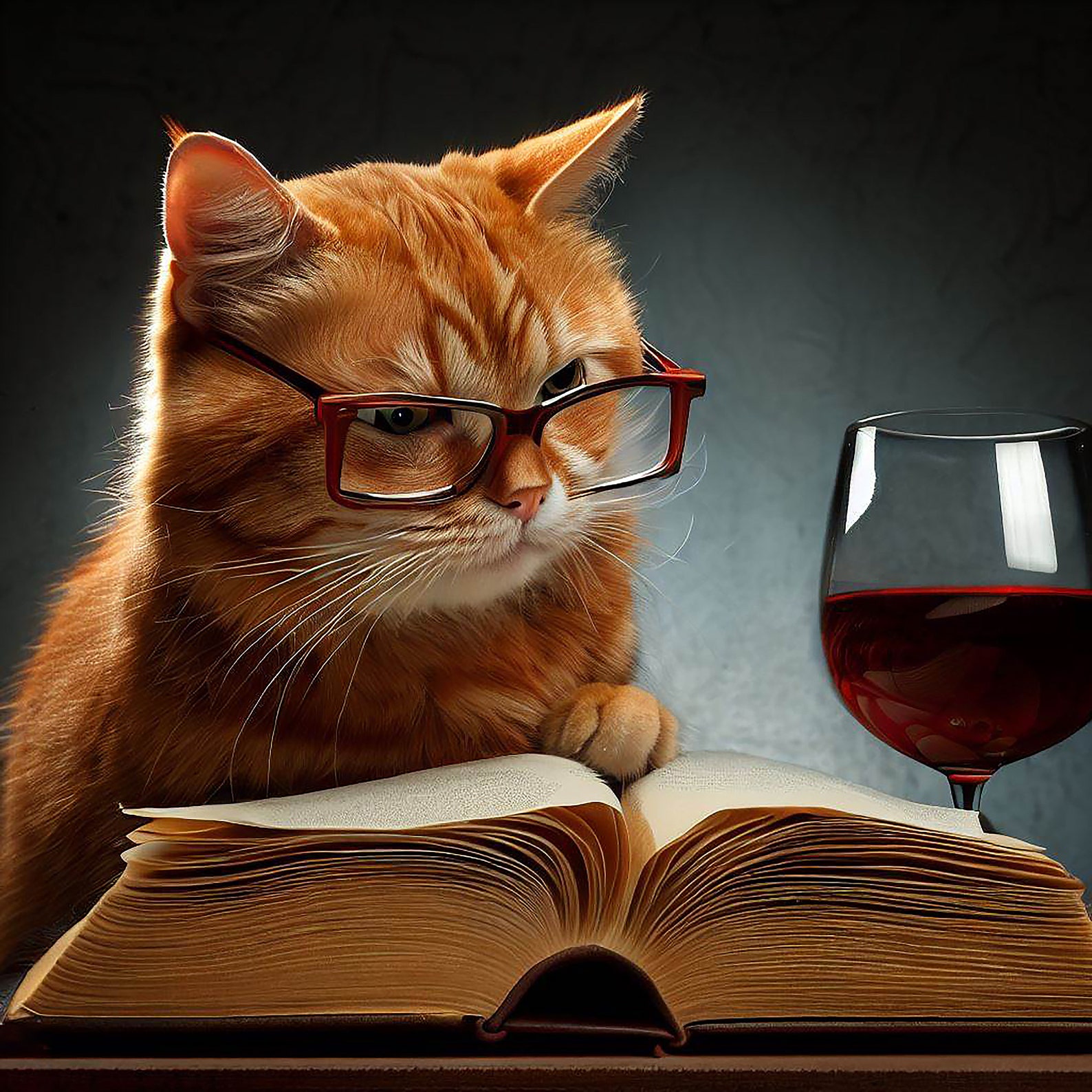 Studious Cat Wearing Glasses Reading Book - Etsy
