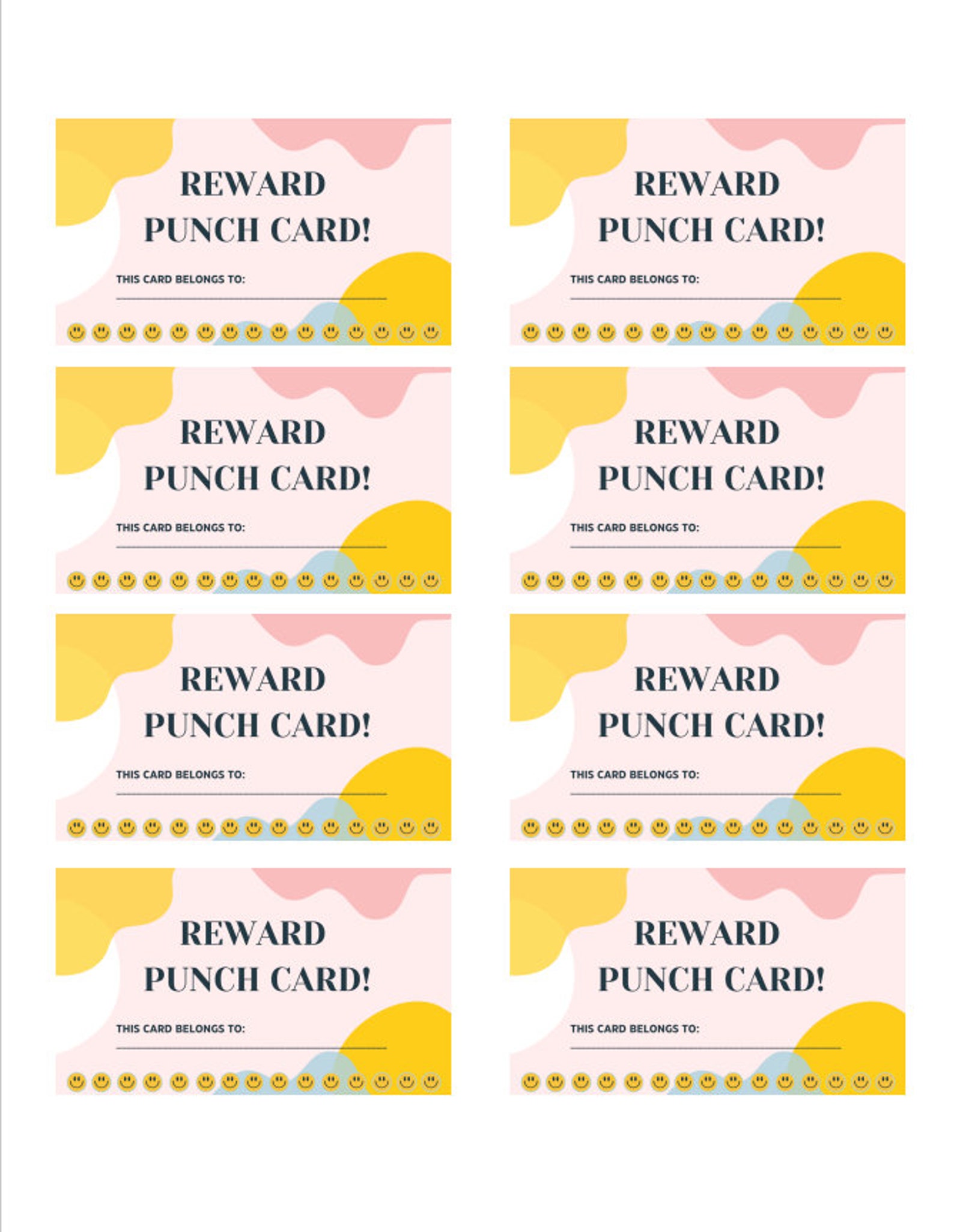 Boho Smiley Face Reward Punch Card - Etsy