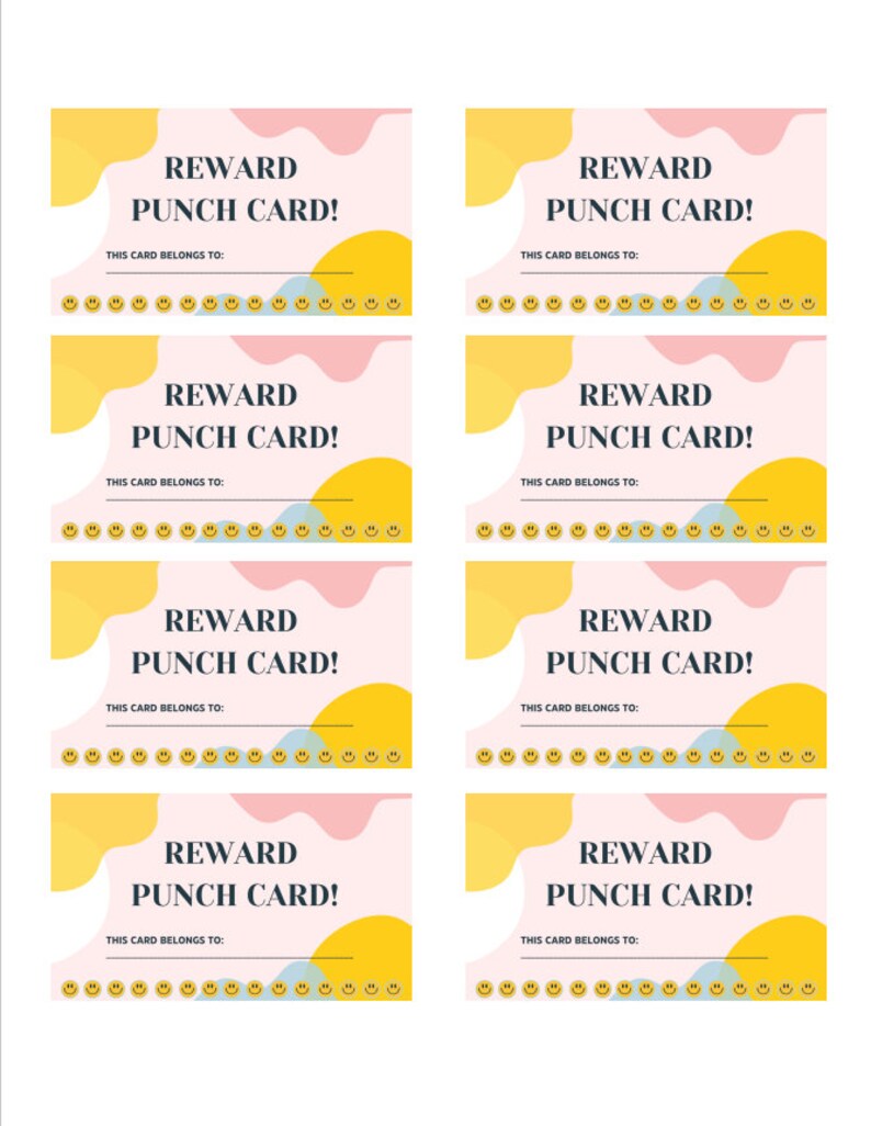 Boho Smiley Face Reward Punch Card - Etsy