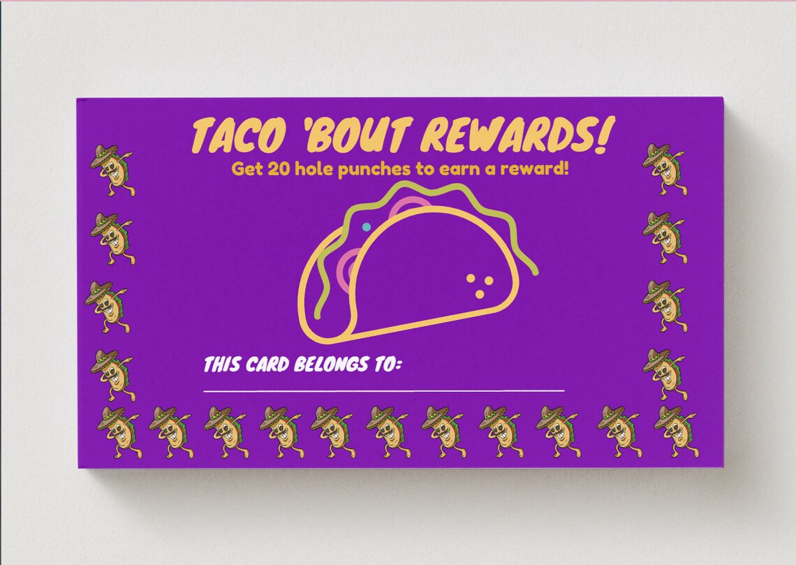 Taco Themed Punch Cards "taco 'bout Rewards" - Etsy