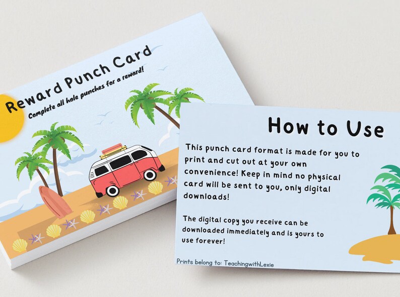 Beach Themed Reward Punch Cards - Etsy