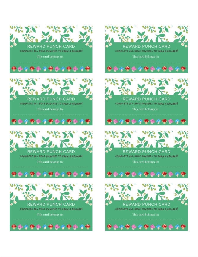 Garden Themed Reward Punch Cards - Etsy