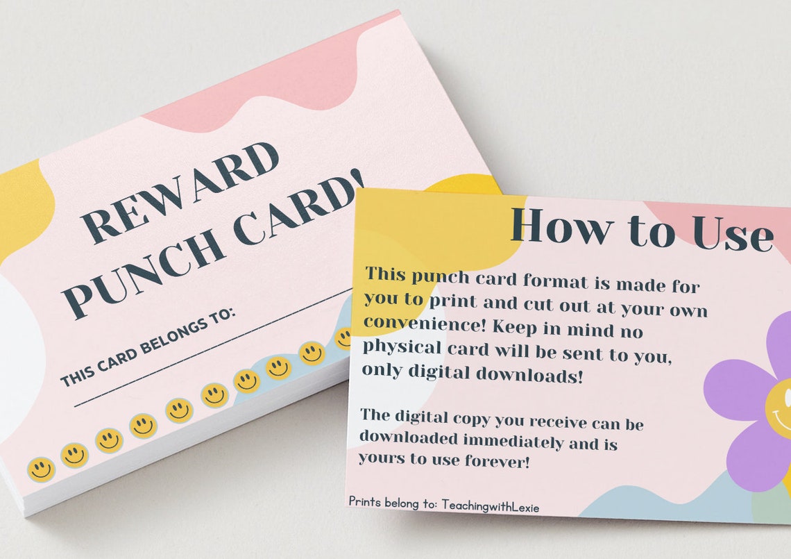 Boho Smiley Face Reward Punch Card - Etsy