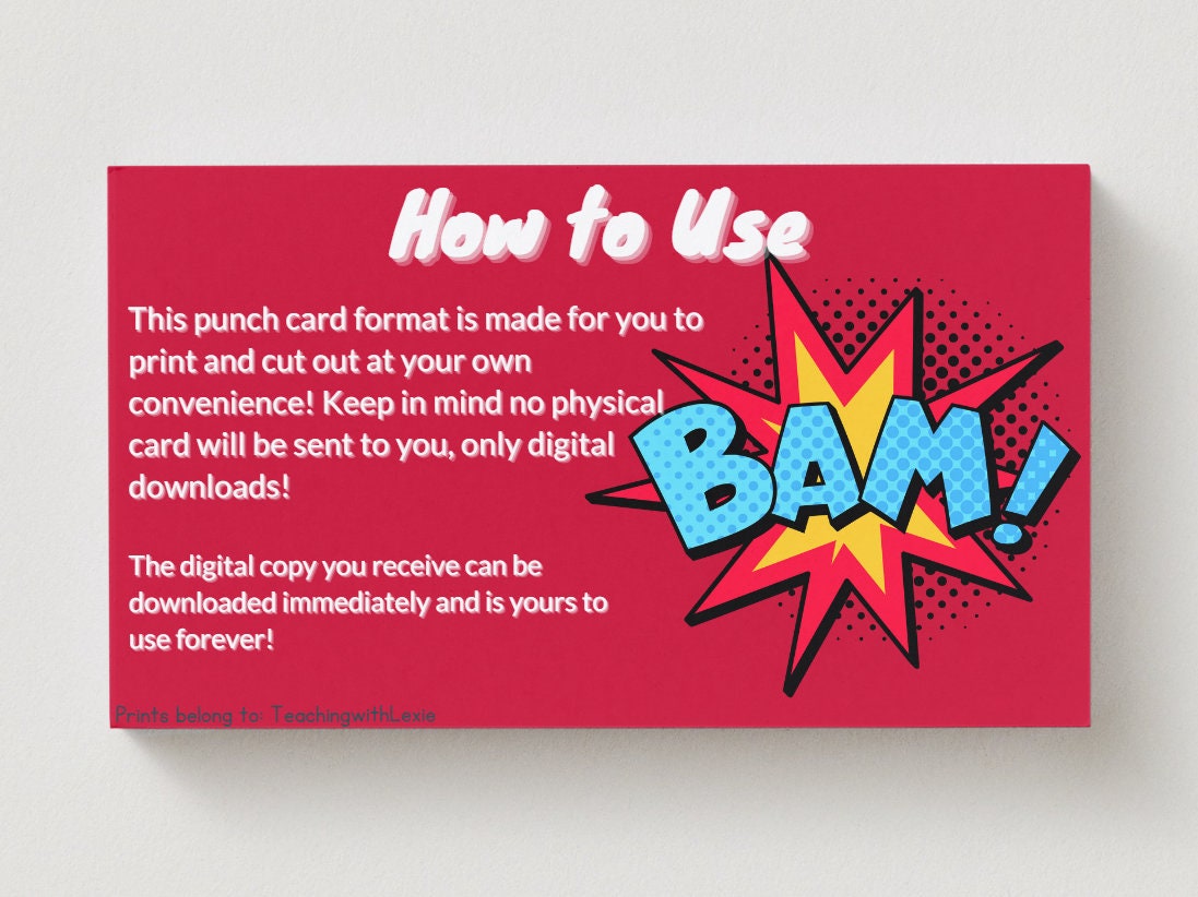 Superhero-themed Reward Punch Cards - Etsy