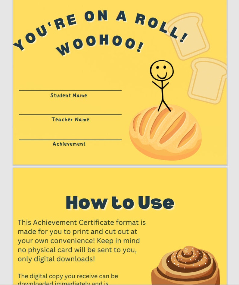 You're on a Roll Achievement Certificate - Etsy