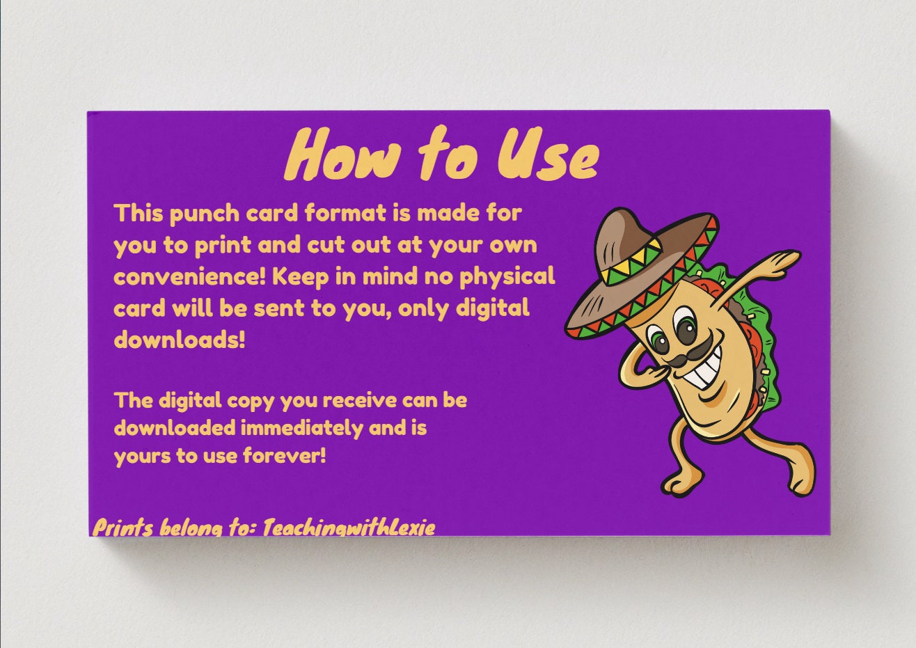 Taco Themed Punch Cards "taco 'bout Rewards" - Etsy
