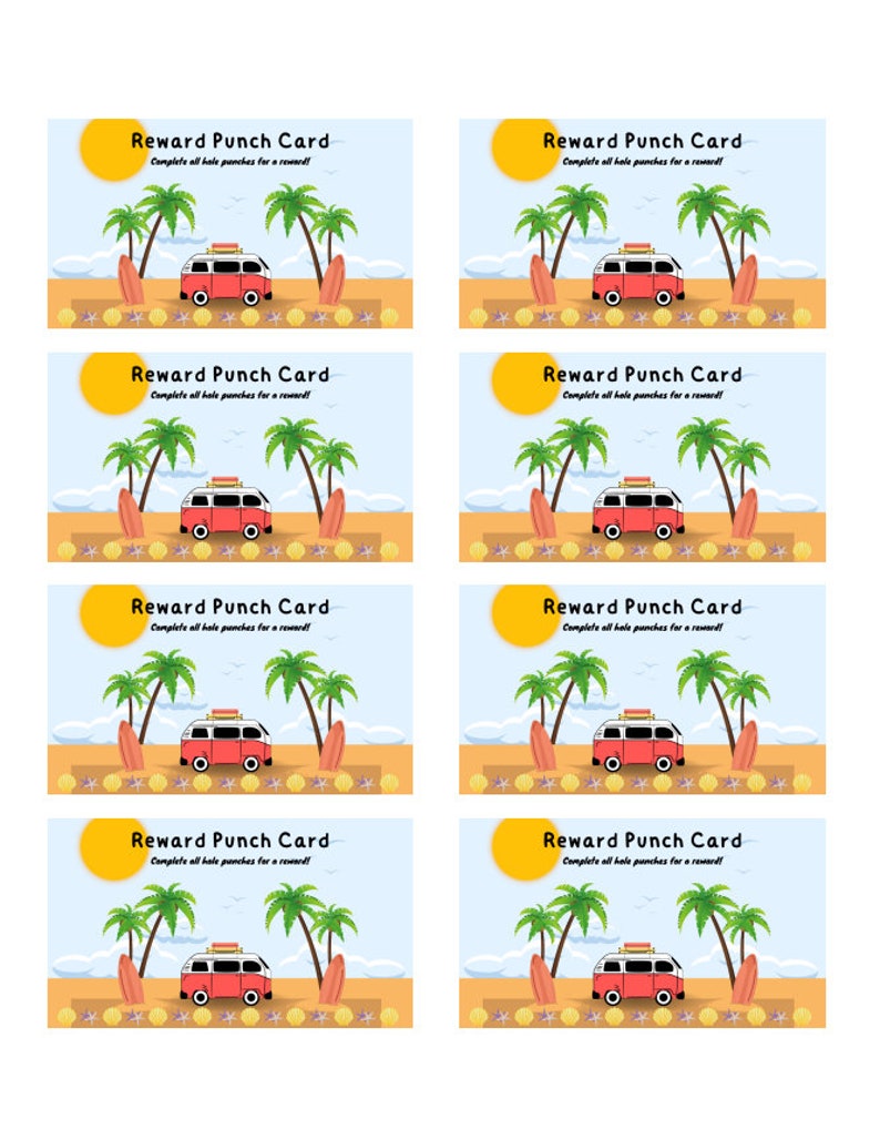 Beach Themed Reward Punch Cards - Etsy