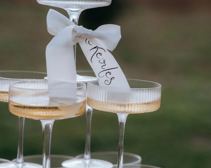 Personalised Glass Decal Name Ribbons, Wine Glass, Champagne Tower ...