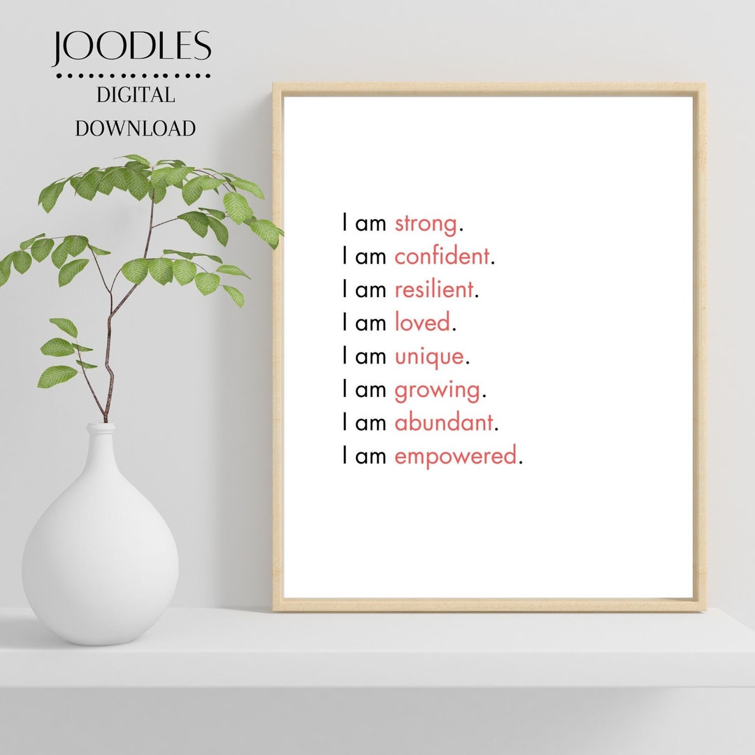 Positive Affirmation Printable Wall Art | Phrases on Self-worth and ...