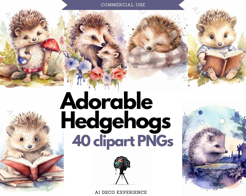 Watercolor Hedgehog Clipart Bundle. Instant Download PNG Files - Etsy