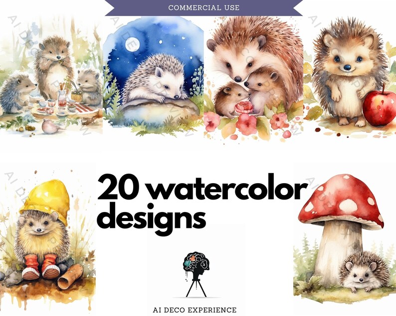Watercolor Hedgehog Clipart Bundle. Instant Download PNG Files for Your ...