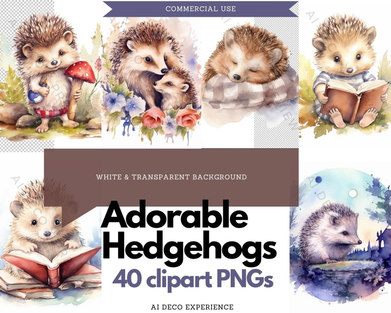 Watercolor Hedgehog Clipart Bundle. Instant Download PNG Files for Your ...