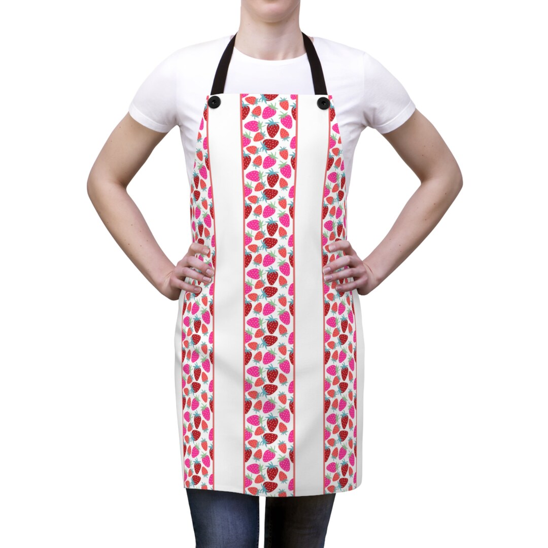 Apron AOP White, Strawberry Print, Kitchen Accessories, Protective ...