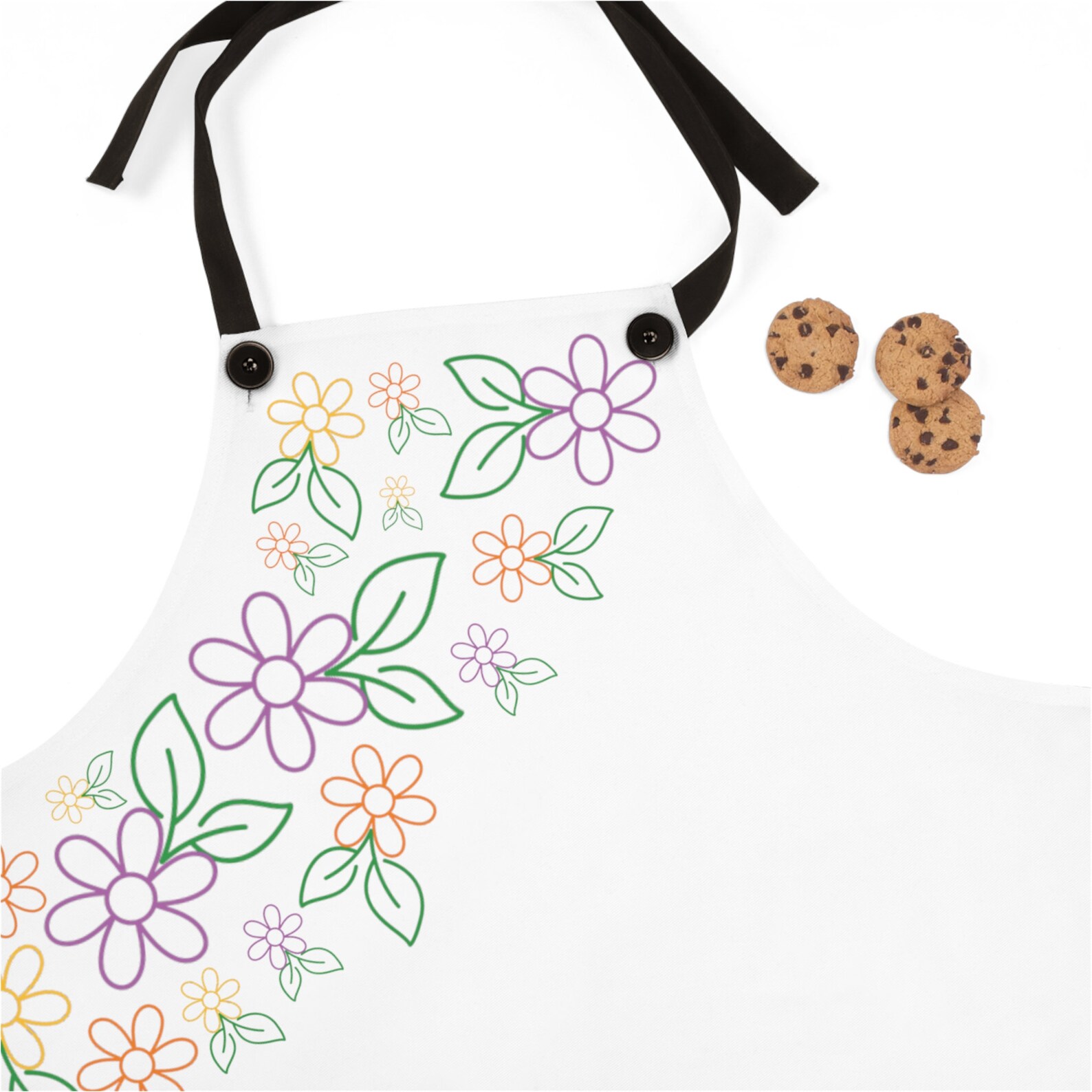 Apron AOP White, Floral Print, Kitchen Accessories, Protective Garment ...