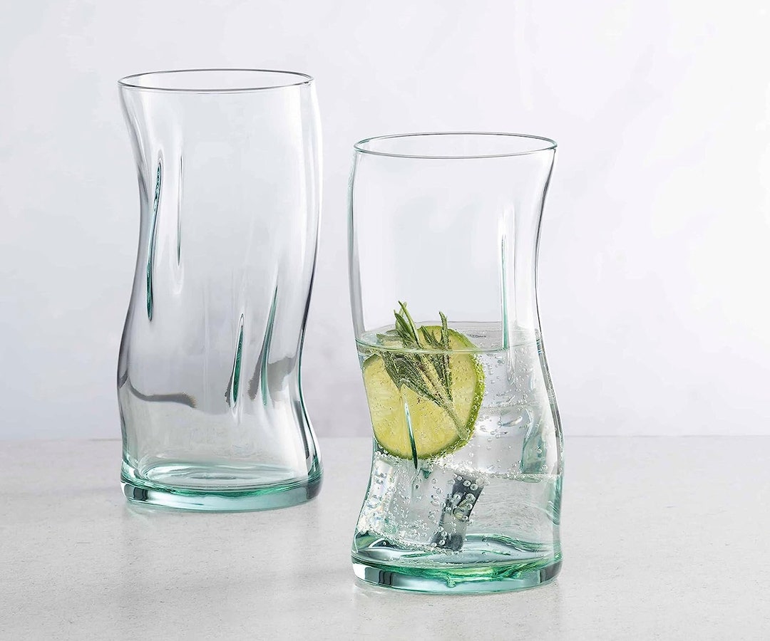 Tall Wavy Aesthetic Drinking Glass for Housewarming Gifts Wavy Recycled ...
