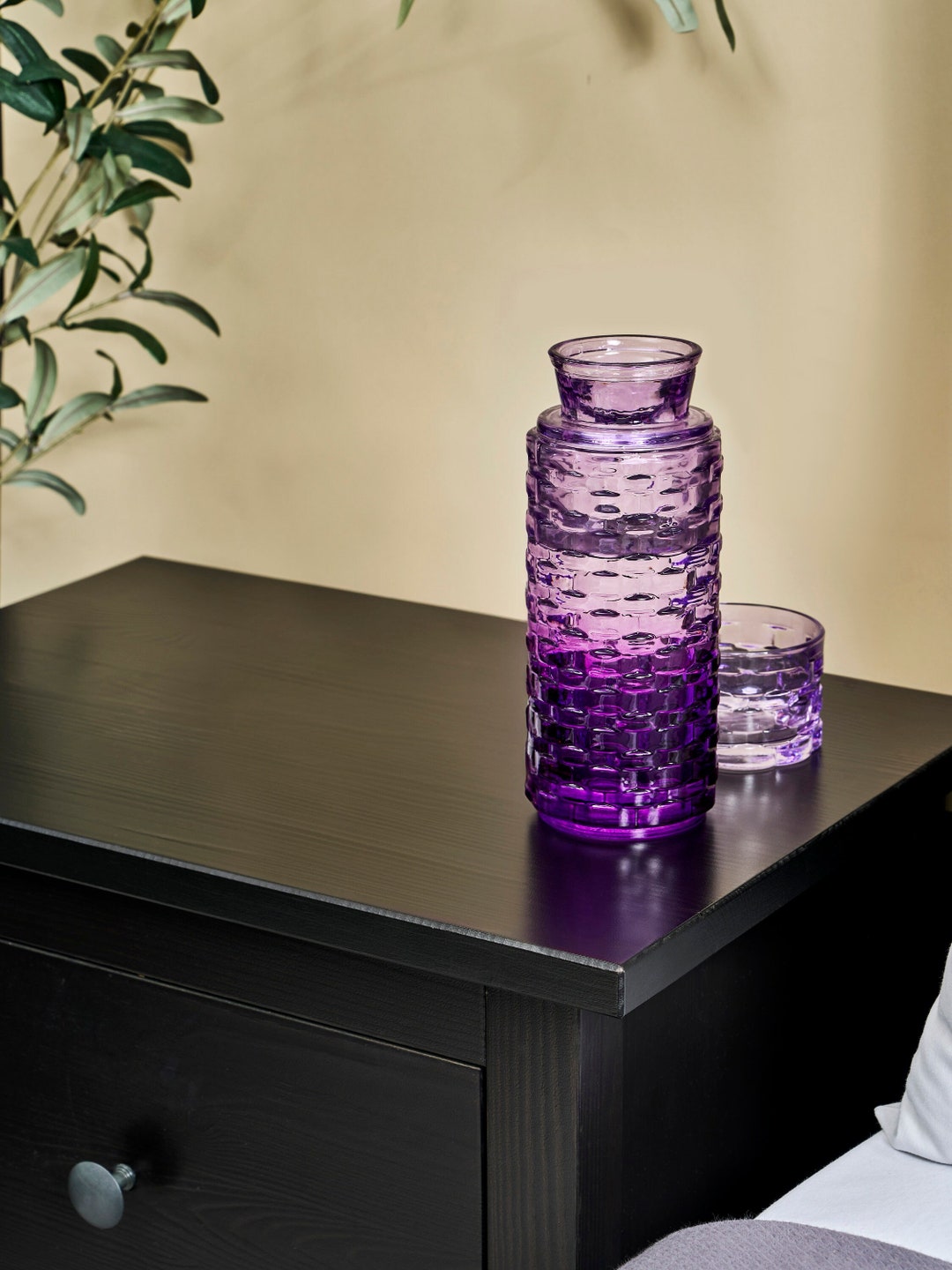 Bedside Carafe Glass Colorful With Lid Glass Water Bottle Set of Bottle ...