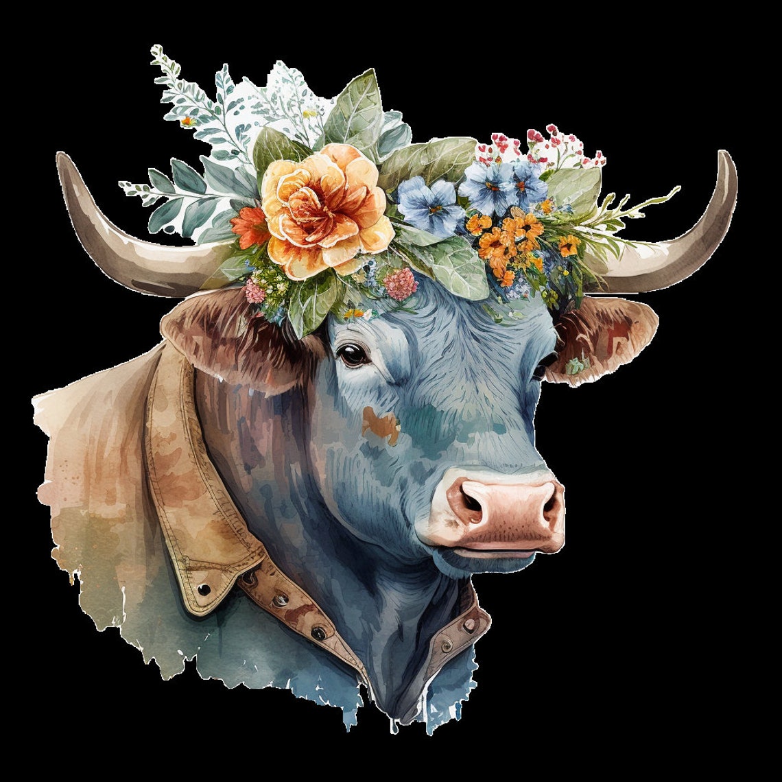 Western Bull Watercolor Clipart - Etsy