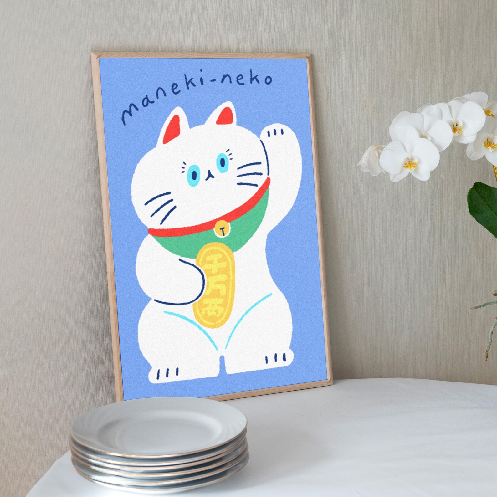 Kawaii Cat Poster Printable | Maneki Neko Wall Art | Cute Japanese ...