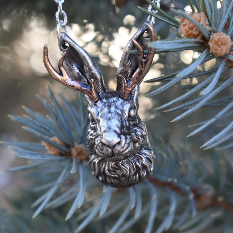Sterling Silver Jackalope Pendant Necklace With Bronze Antlers Highly ...