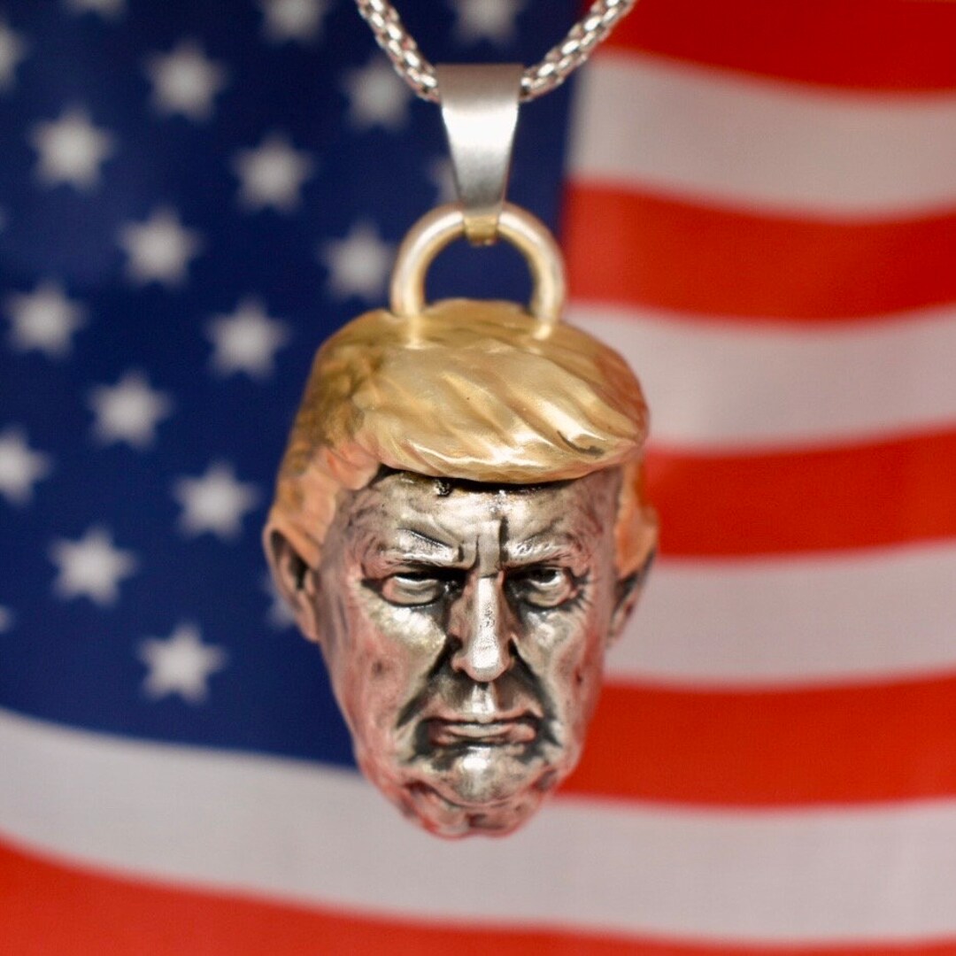 Donald J Trump Silver Realistic Pendant With Chain Maga 2024 USA ...