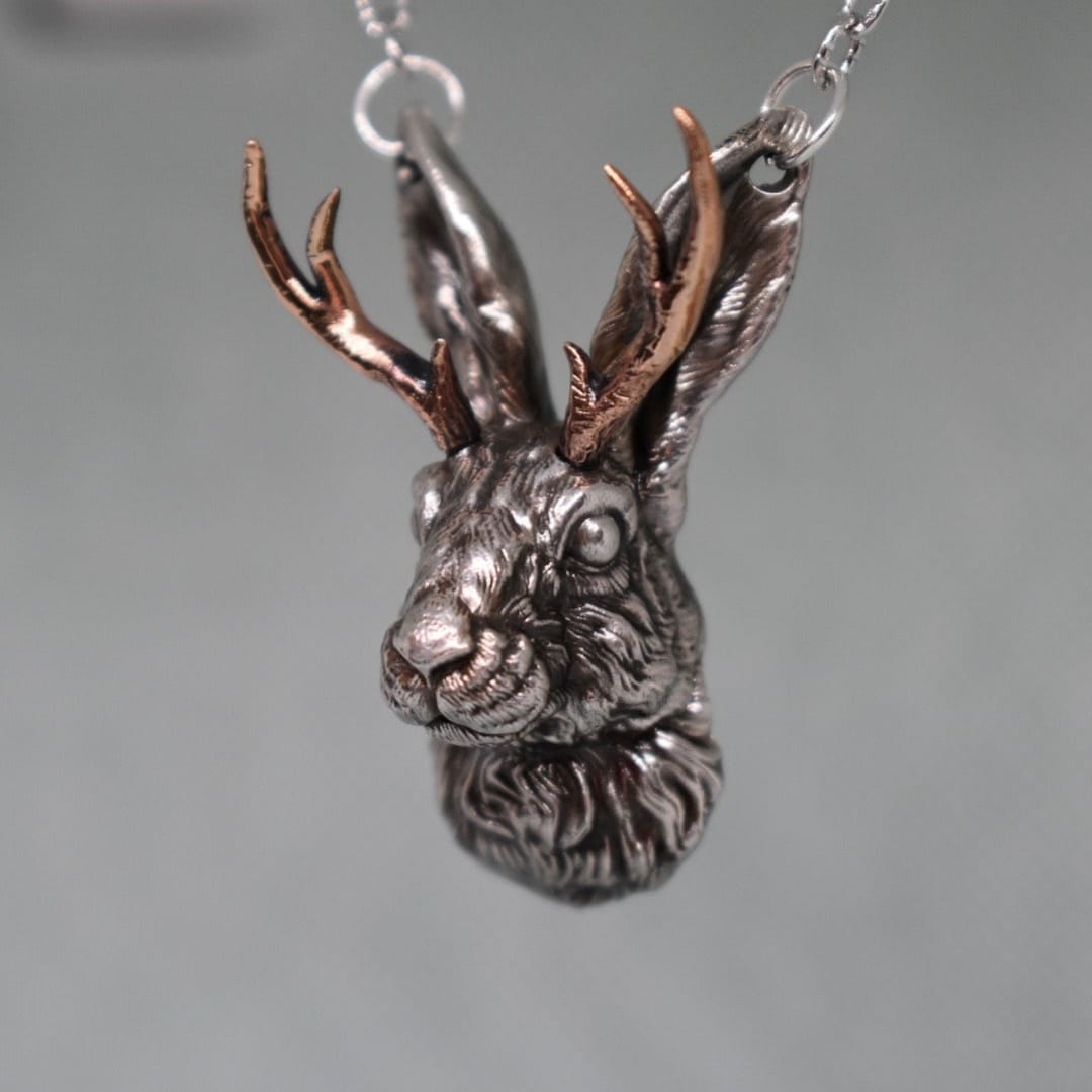 Sterling Silver Jackalope Pendant Necklace With 18k Gold Plated Antlers ...