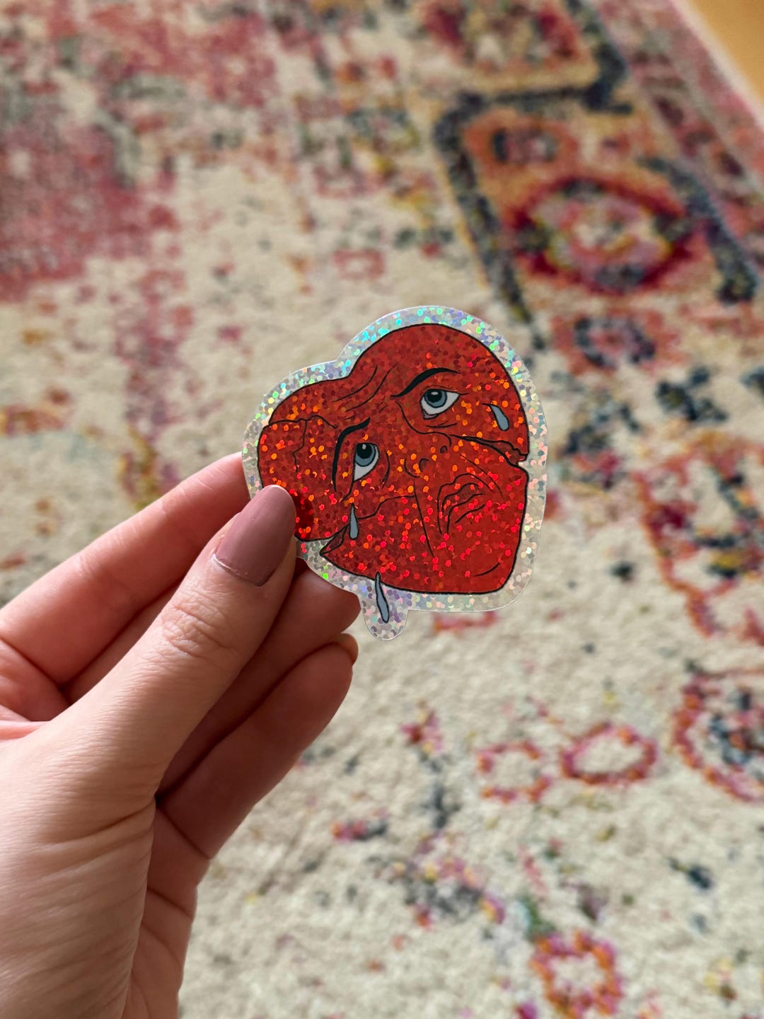 Glittery Crying Heart Sticker - Etsy