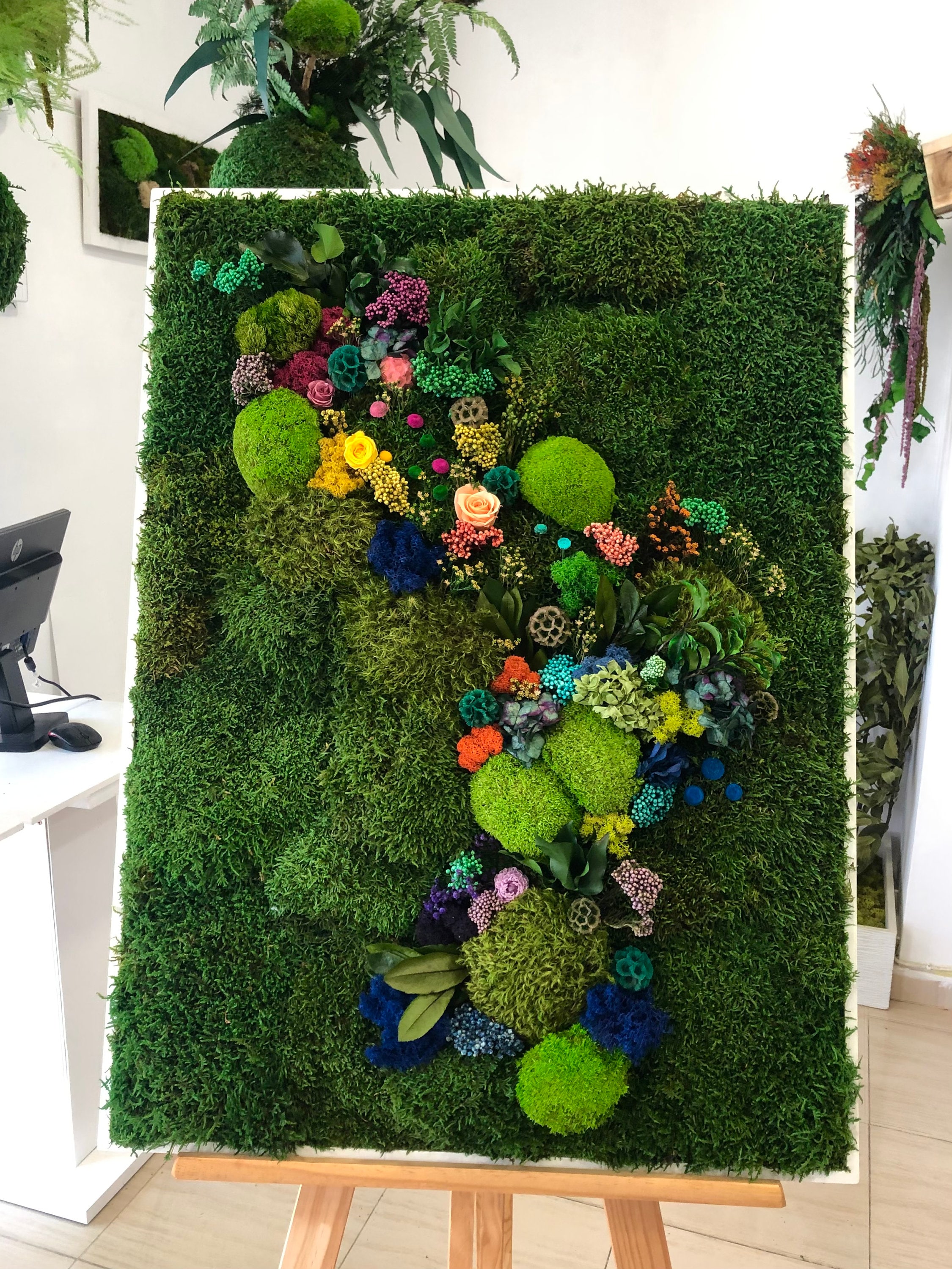 Moss Wall Art, Painting With Preserved Flowers, Nature Room Decor ...