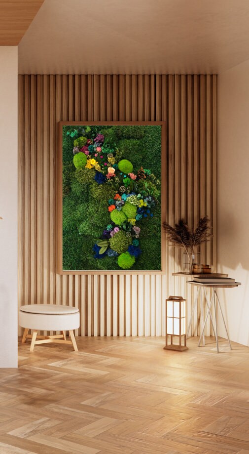 Moss Wall Art, Painting With Preserved Flowers, Nature Room Decor ...