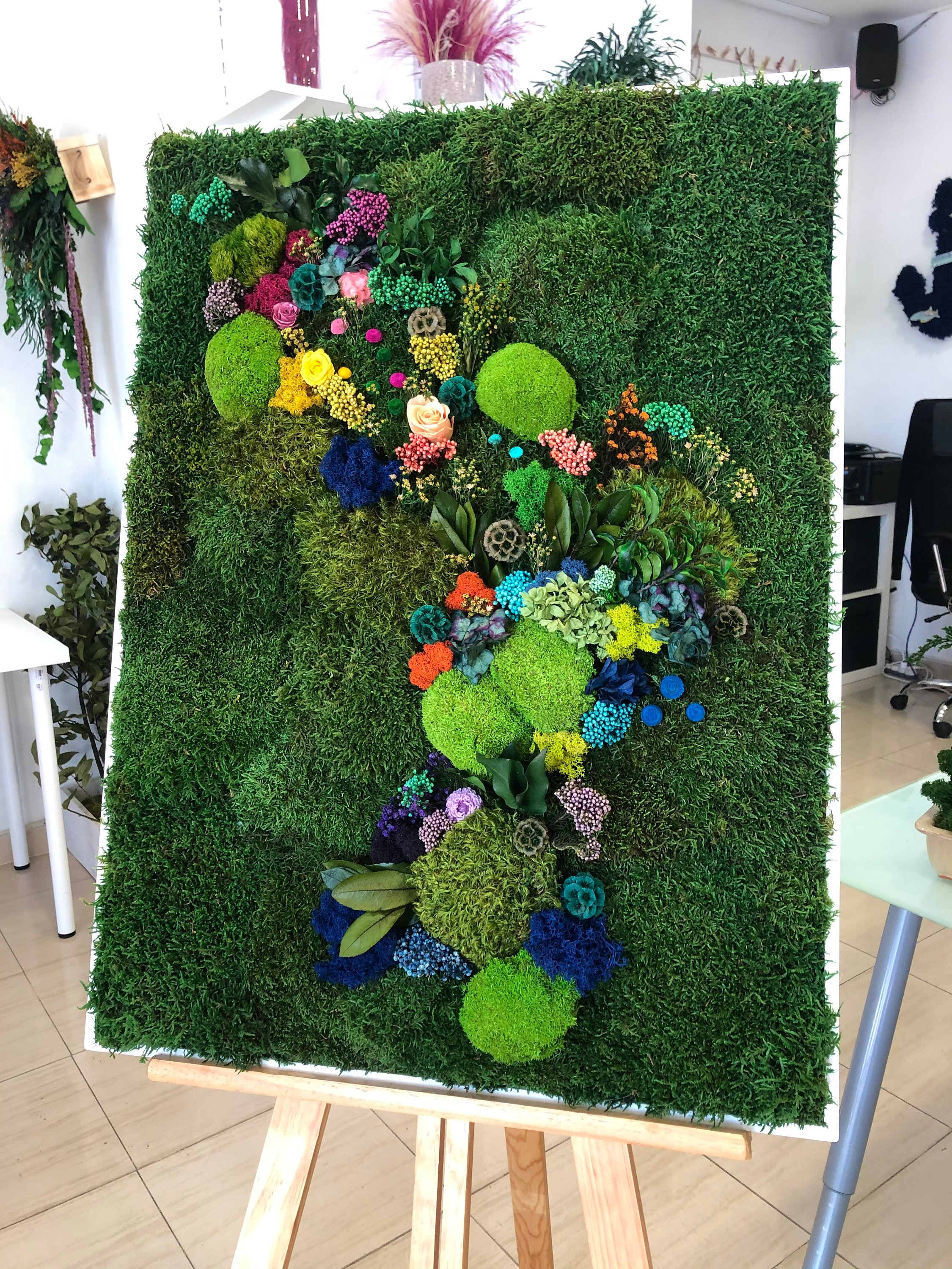 Moss Wall Art, Painting With Preserved Flowers, Nature Room Decor ...