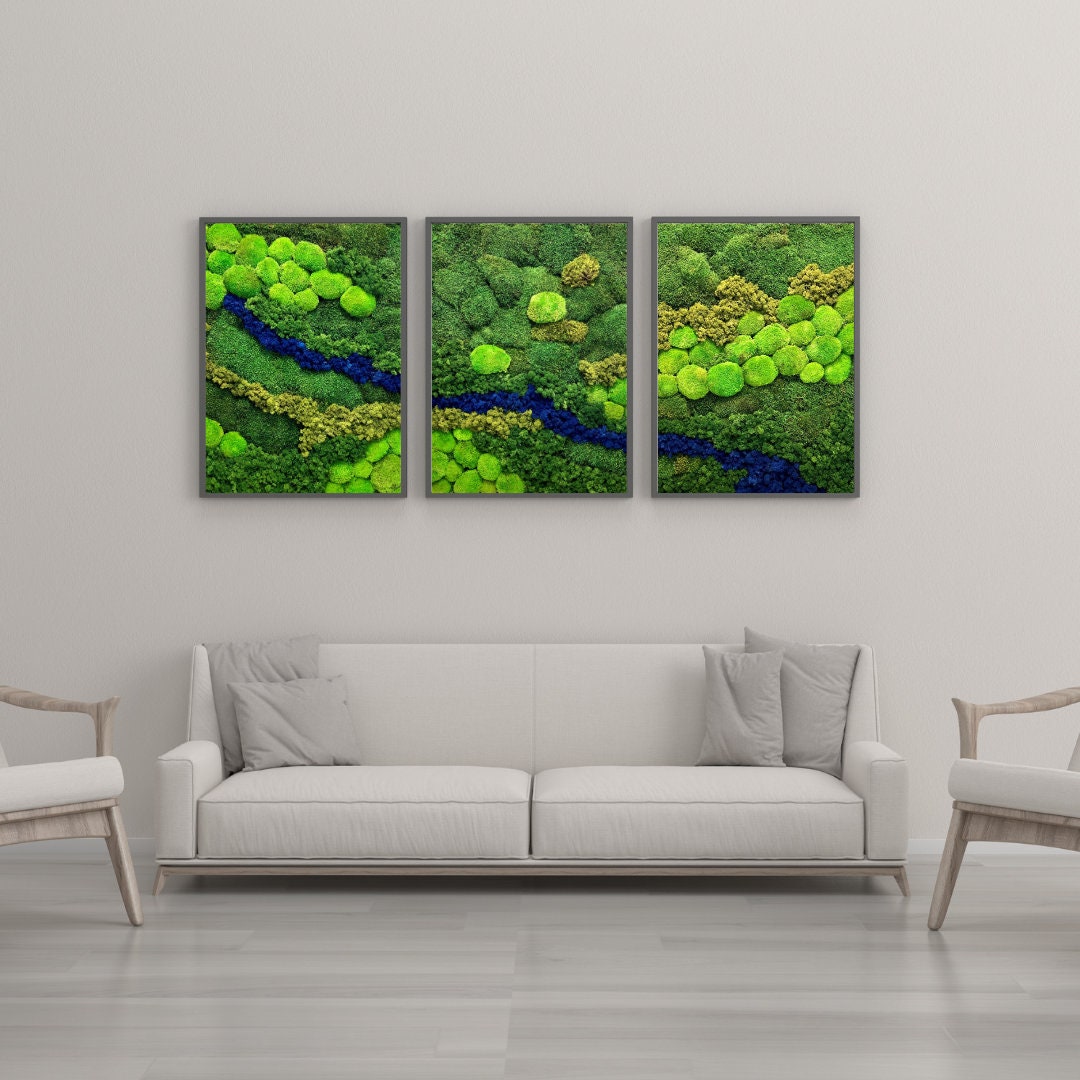 Luxury Preserved Triptych MOSS WALL ART Custom Exclusive Moss Painting Available in Multiple ...