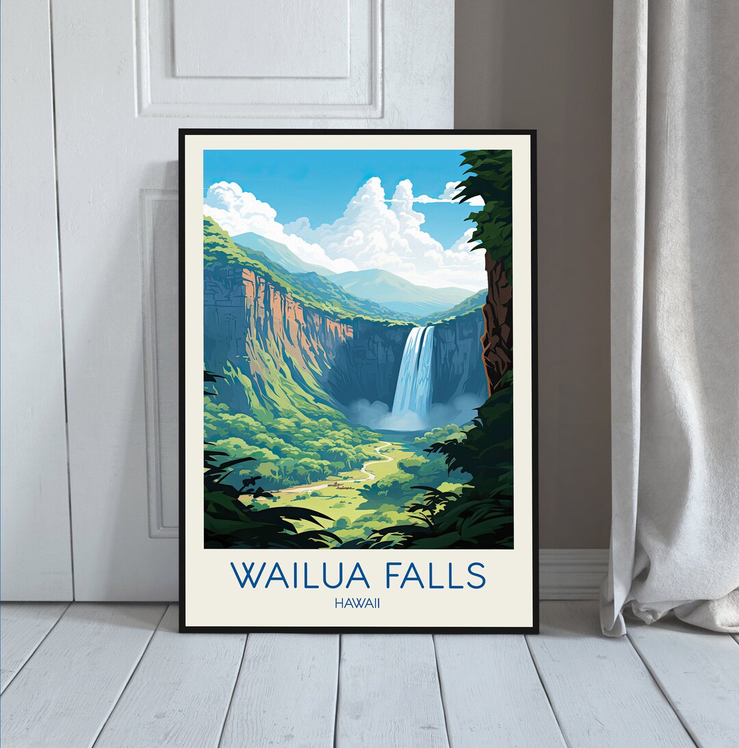 Wailua Falls Travel Poster Wailua Falls Art Hawaii Poster - Etsy