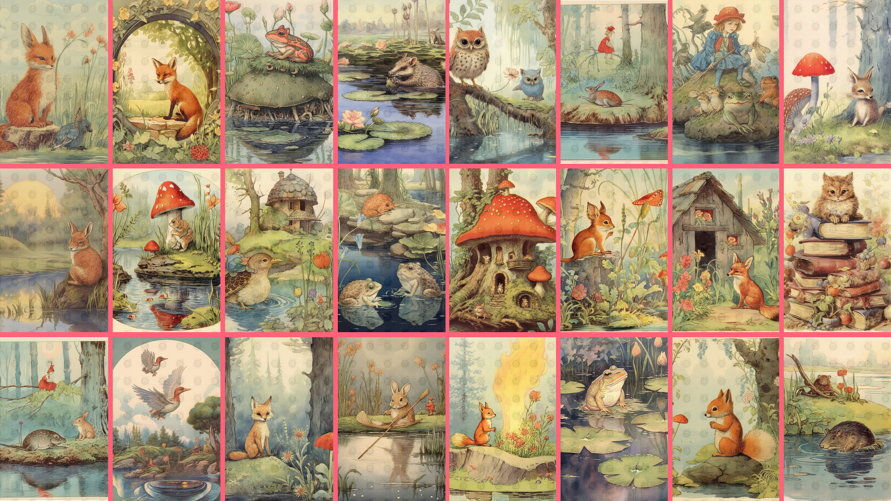 Vintage Story Book Watercolor Illustrations, Woodland Fairy Garden ...
