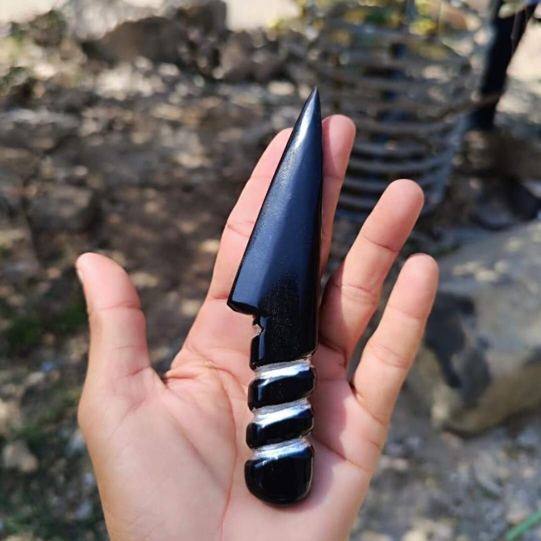 Black Obsidian Knife Hand Carved Crystal Dagger Healing Crystal ...