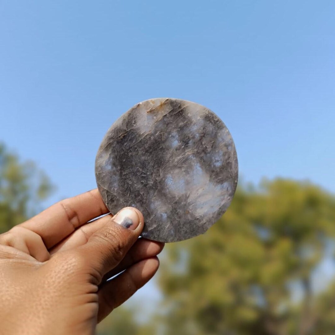 Natural Grey Quartz Crystal Coaster: Polished Stone Decor - Etsy